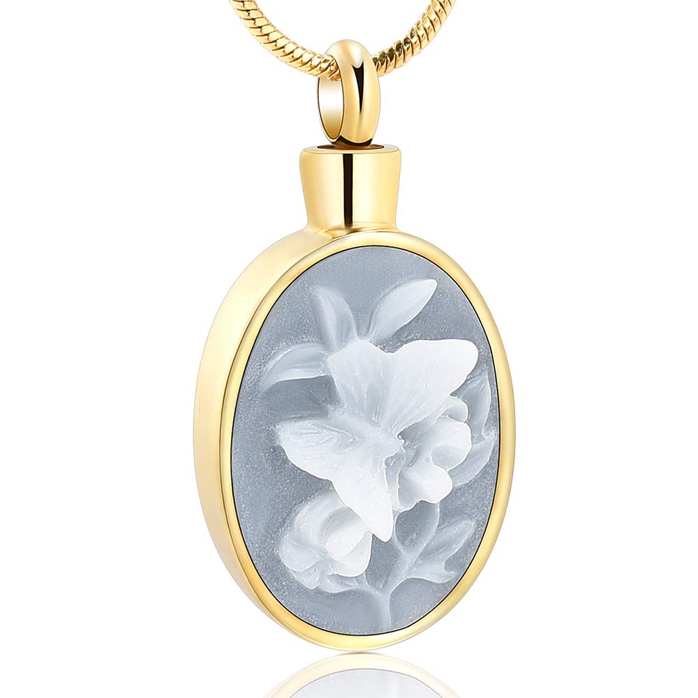 zeqingjw Cremation Jewelry Urn Necklace for Ashes Pendants Butterfly with Flower Memorial Funeral Keepsake Jewelry for Ashes (Gold)