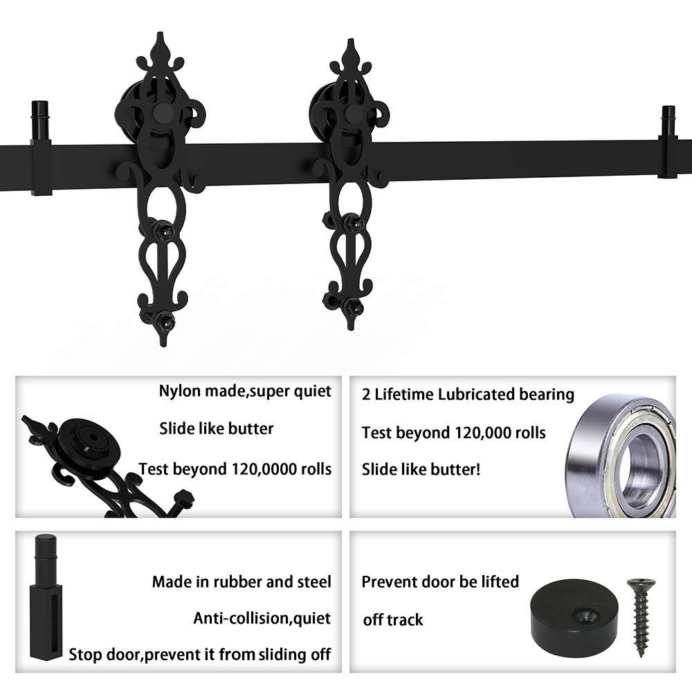 WINSOON Interior Sliding Barn Door Hardware Kit 6FT Heavy Duty Single Door Track Rail Rollers System Set for Cabinet Closet