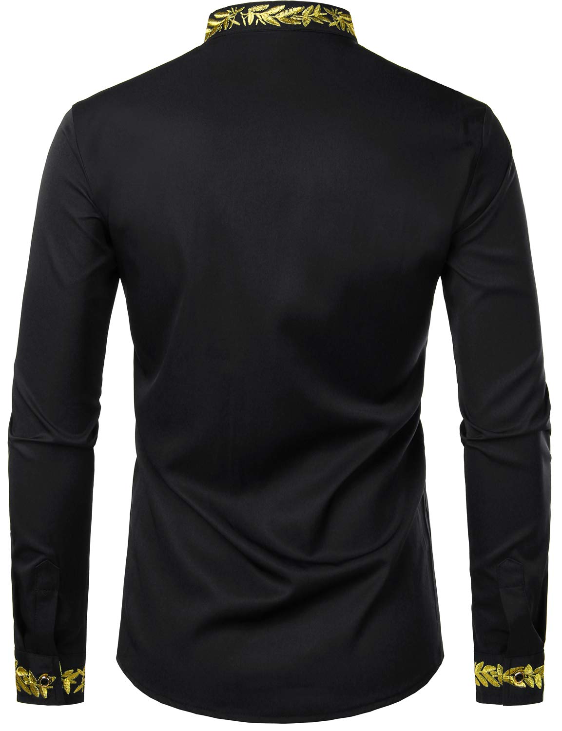 ZEROYAA Men's Luxury Gold Embroidery Design Slim Fit Long Sleeve Button Up Dress Shirts ZHCL44-Black Medium