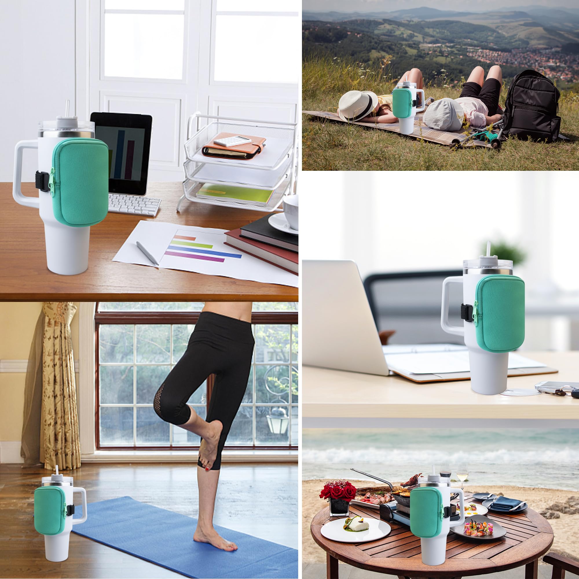 Water Bottle Pouch for Stanley 40 oz Tumbler with Handle - Gym Accessories for Women, Cup Belt Bag Compatible with Stanley/Simple Modern Tumbler Accessories(Green)