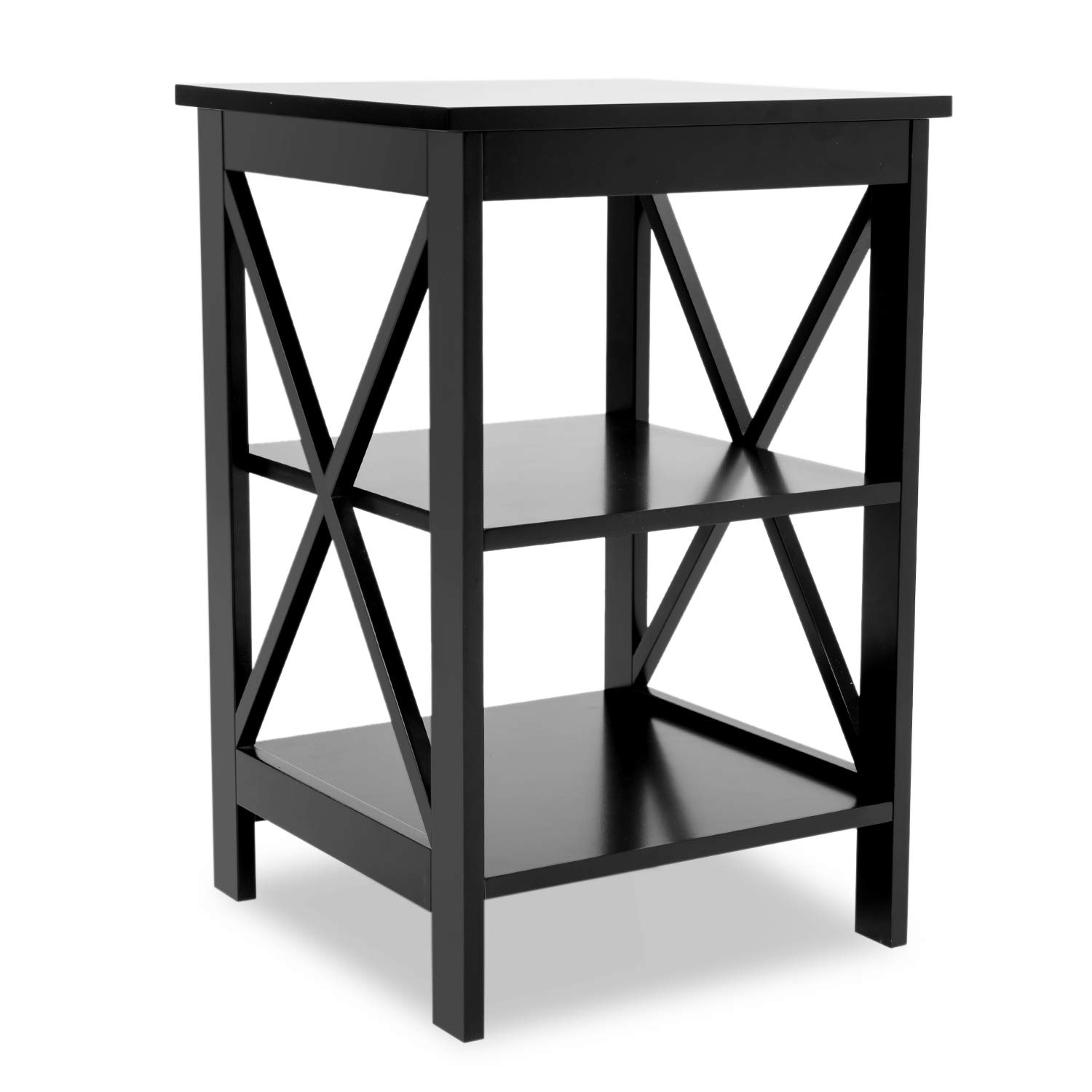 Zenvya 3-Tier End Table with Storage Shelves Versatile X-Design Sofa Side Table for Living Room Bedroom Apartment Small Space, Black
