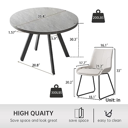 Zerifevni Round Dining Table and Chairs for 2, MDF Table and PU Chairs Set 2 for Kitchen, Living Room, Dining Room,Reception Room (Table with 2 Black Leg Chairs)