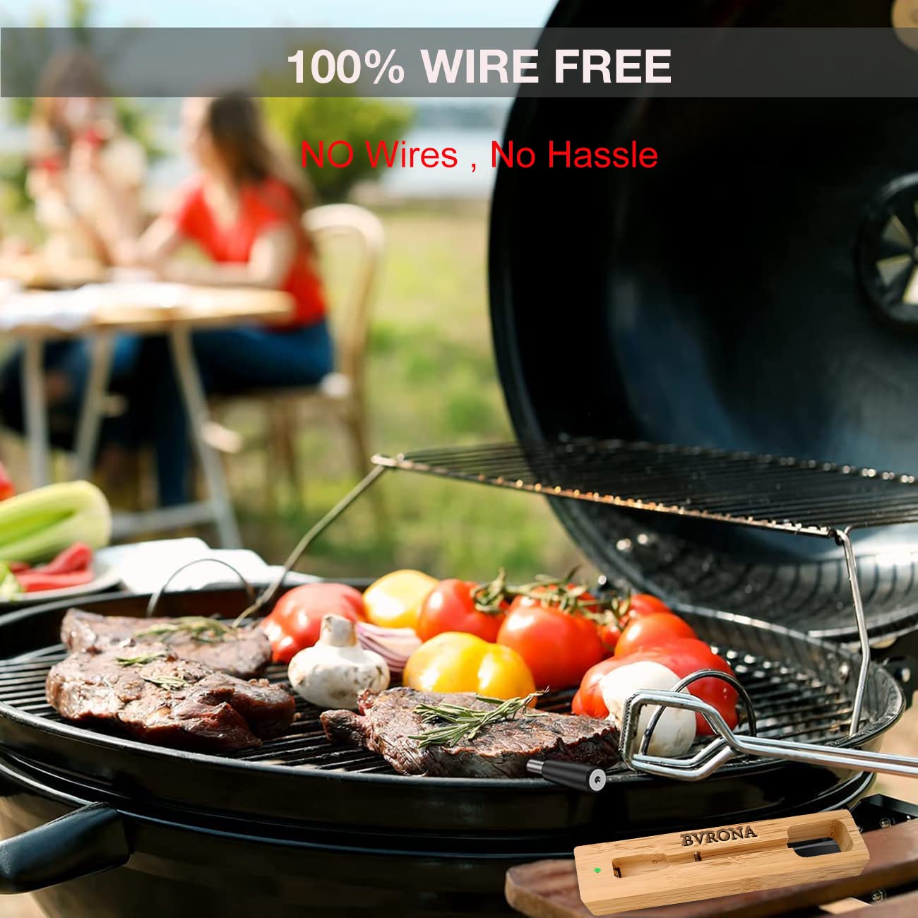 Wireless Meat Thermometer Digital 330FT Range, BVRONA Bluetooth Meat Thermometer for Grill, IP67 Waterproof, Smart Food Thermometer for Smoker, BBQ, Oven,Air Fryer, App Compatible