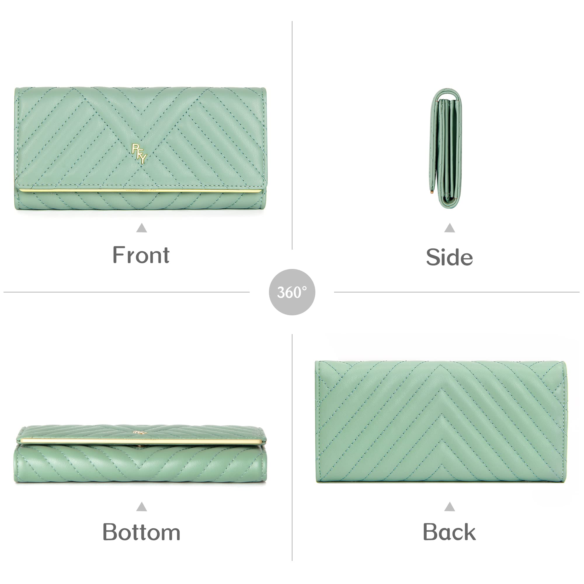 ZRTARY Quilted Soft Leather Long Wallets for Women Slim Trifold Clutch Wallet PU Vegan Leather with Coin Pouch(Green)