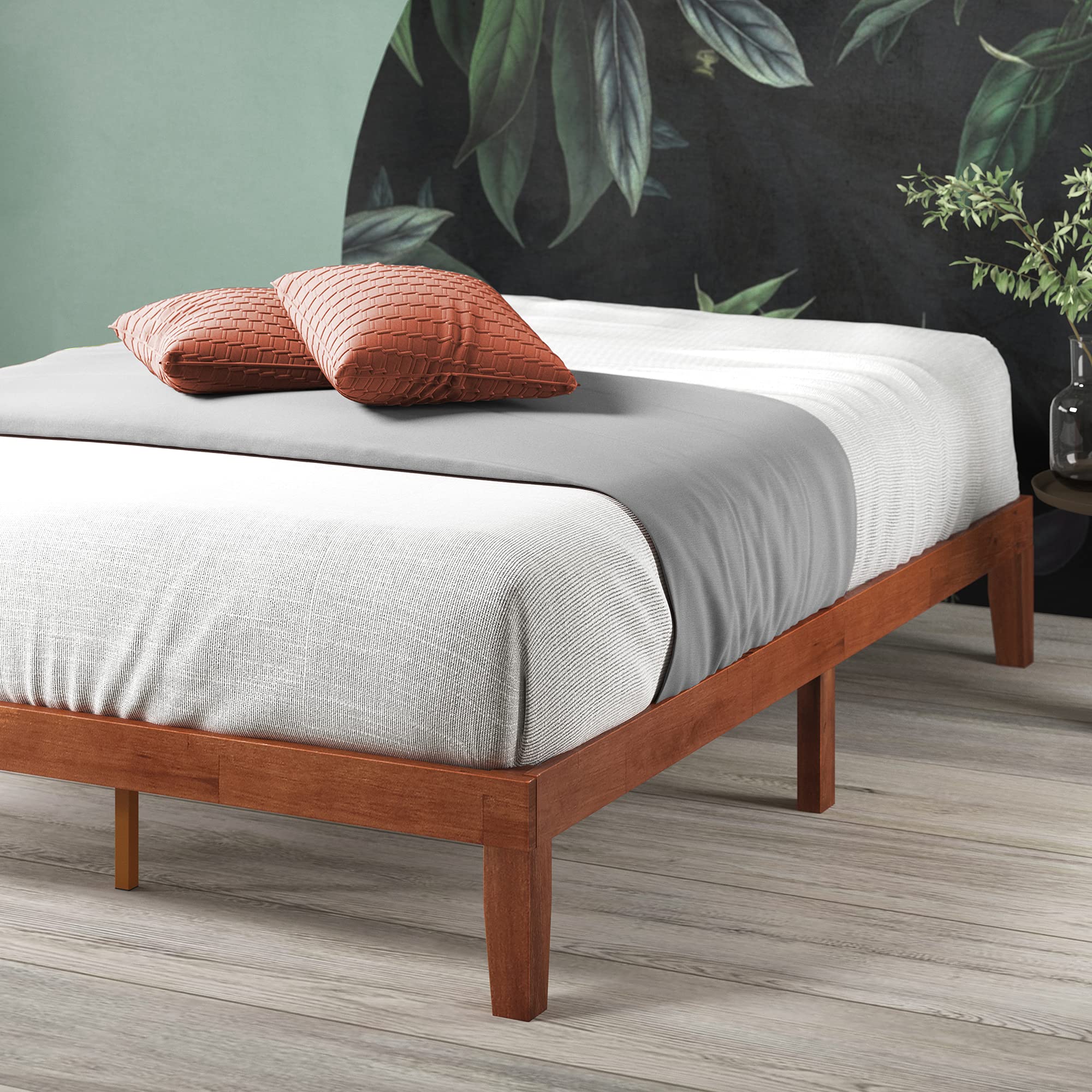 ZINUS Wen Wood Platform Bed Frame / Solid Wood Foundation / Wood Slat Support / No Box Spring Needed / Easy Assembly, King, Cherry