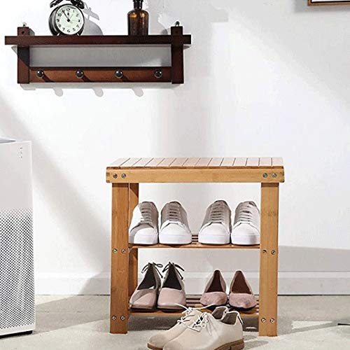 ZHYH 2 Tier Shoe Rack Natural Shoe Rack Shoe Bench Organizer and Foot Stool Home Furniture Accessories