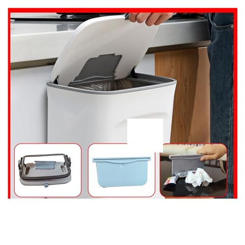 ZICANA Wall Mounted Trash Can with Lid Waste Bin Kitchen Cabinet Door Hanging Trash Bin Garbage Car Recycle Dustbin Rubbish Can Kitchen Trash cans (Color : White B)