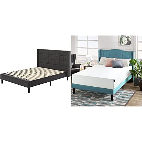 Zinus Dori Upholstered Platform Bed Frame, Queen & 12 Inch Green Tea Memory Foam Mattress/CertiPUR-US Certified/Bed-in-a-Box/Pressure Relieving, Queen