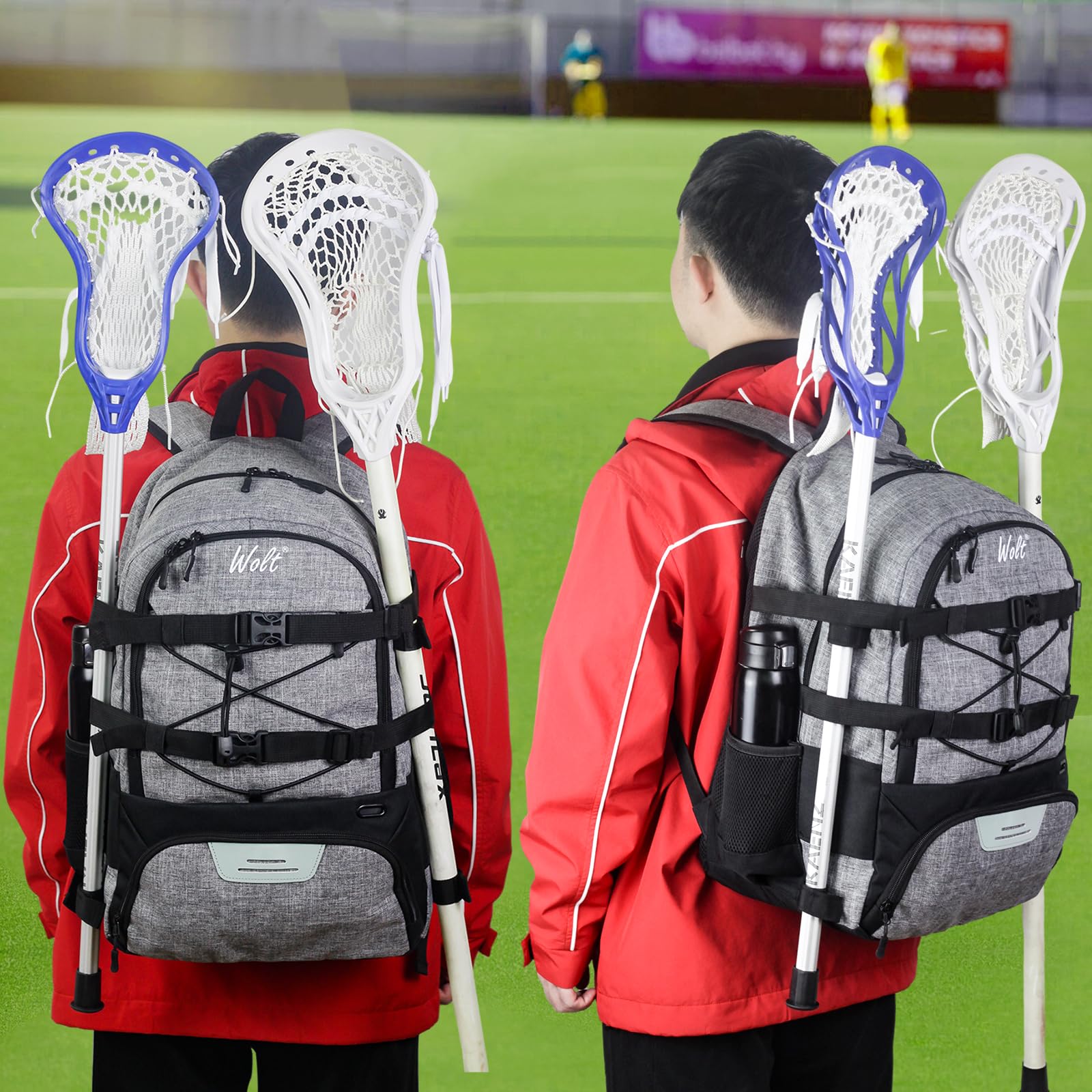 WOLT | Lacrosse Bag-Lacrosse Backpack with Two Sticks Holder-Large Field Hockey Bag Holds All Lacrosse Gears
