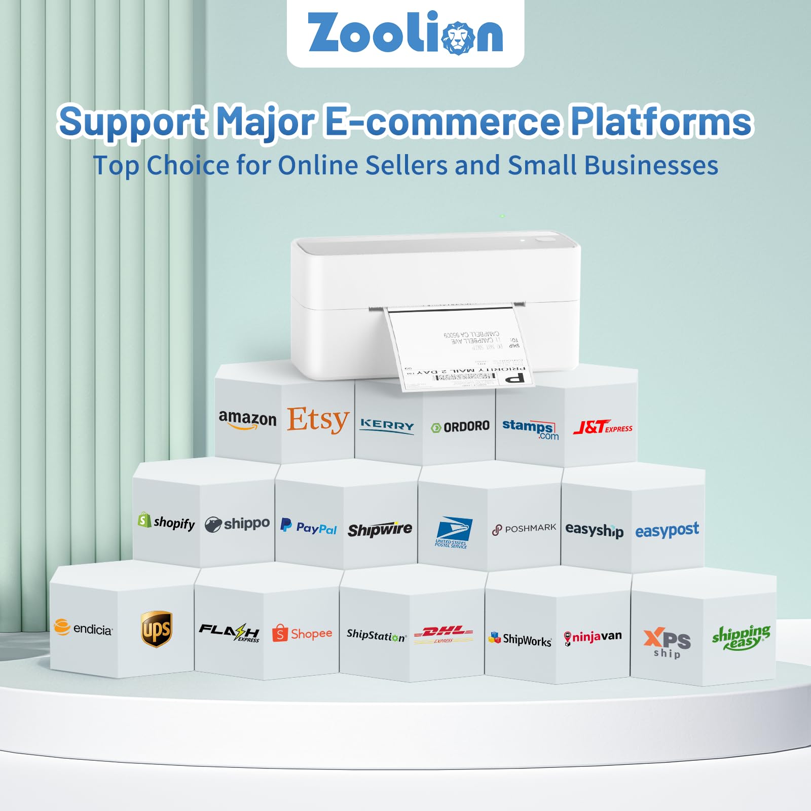 Zoolion Shipping Label Printer Bluetooth, Shipping Label Printer for Small Business, Mailing Label Printer, Compatible with iPhone Android Windows Amazon Etsy USPS