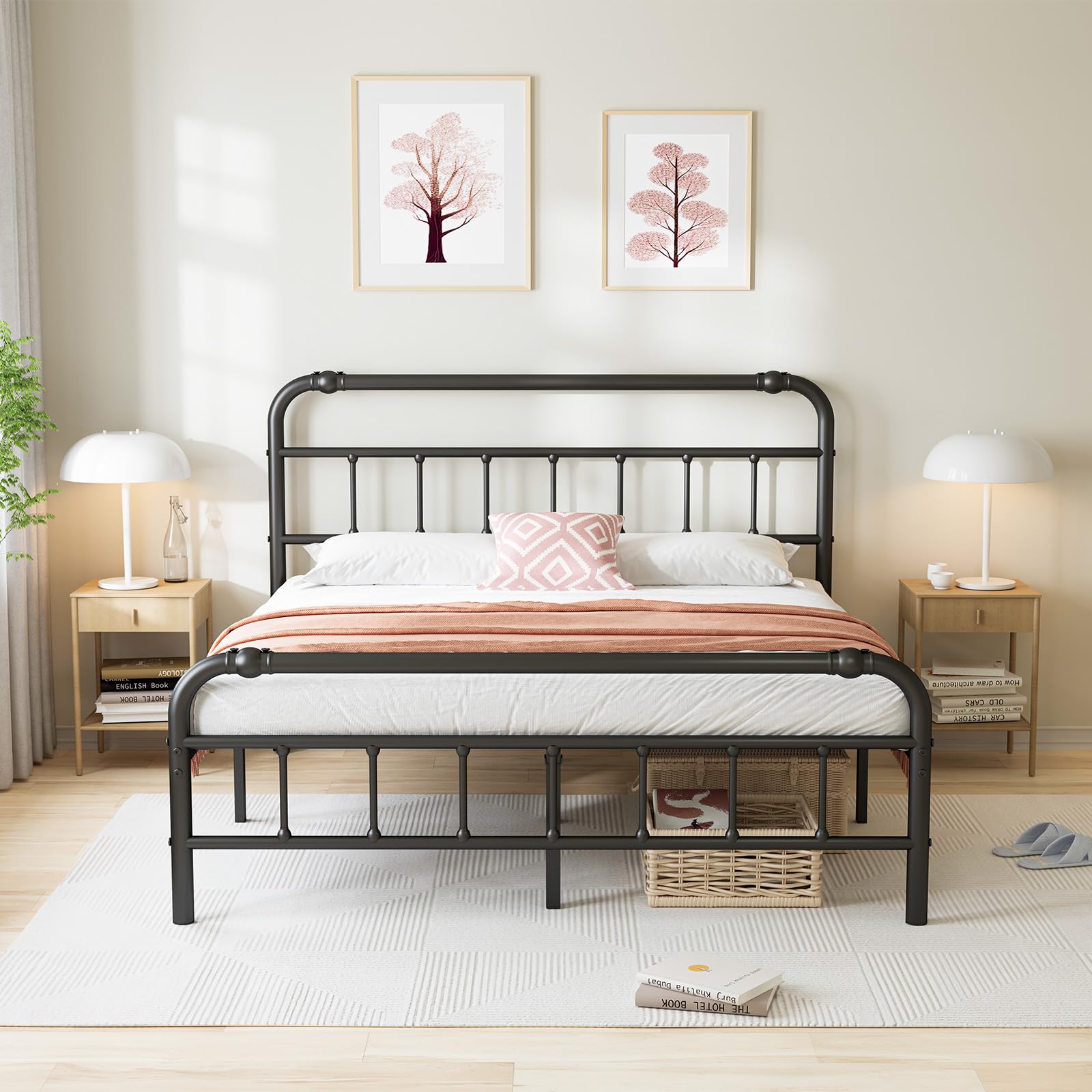 ZIYOO Queen Bed Frame with Headboard and Footboard, 14 Inch High, Heavy Duty Steel Slats Up to 3500lbs Support, No Box Spring Needed, Easy Assembly, Noise-Free Platform-Black