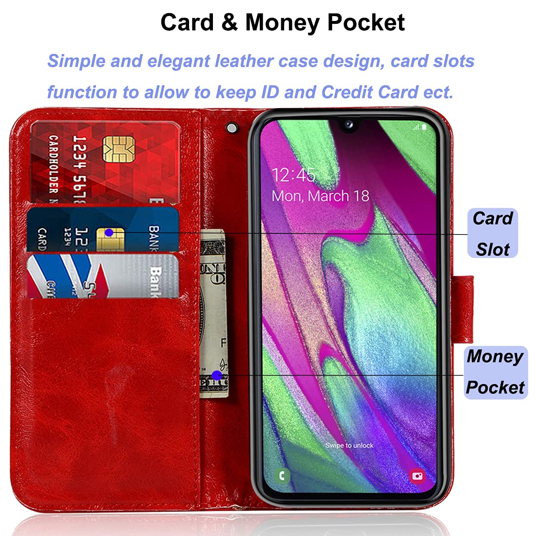Zoeirc Case for Galaxy A40 Case, Samsung A40 Wallet Case, PU Leather Wallet Flip Phone Case Cover with Card Slots for Samsung Galaxy A40 (red)