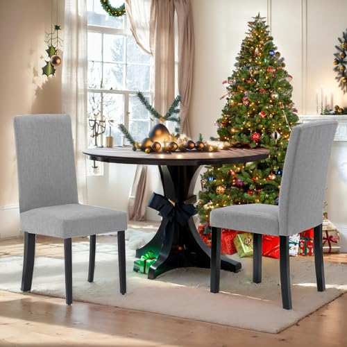 Wonder Comfort Fabric Upholstered Chairs Set of 2, Trim Solid Wood Dining Seats for Living Room Kitchen Bedroom, Light Gray