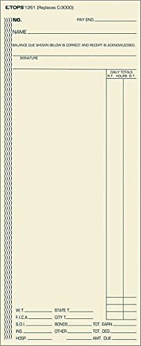 TOPS 1261 Acroprint/Amano/Cincinnati/Lathem Time Card, Weekly, 3 3/8 x 8 1/4 (Box of 500) , Manila