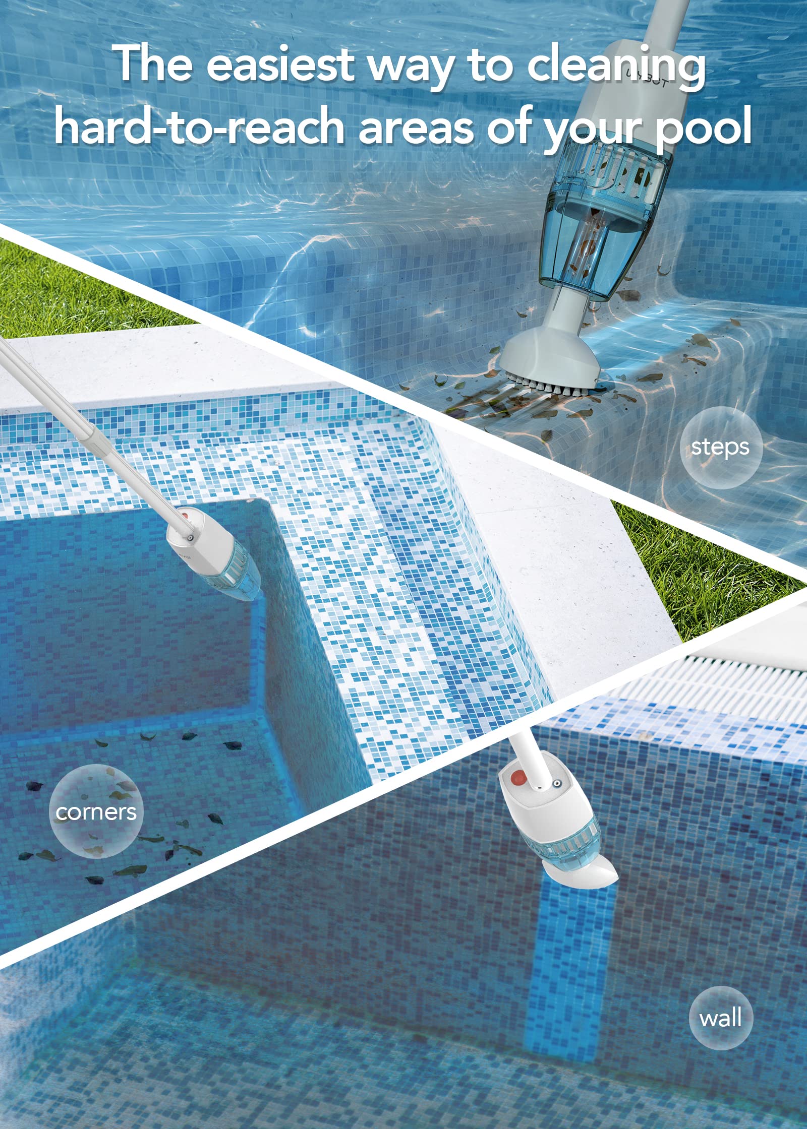WYBOT The First Wall Climbing Robotic Pool Cleaner with APP, Excellent Suction Power & (2023 Upgraded) WYBOT Cordless Pool Vacuum with Telescopic Pole, Handheld Rechargeable Pool Cleaner
