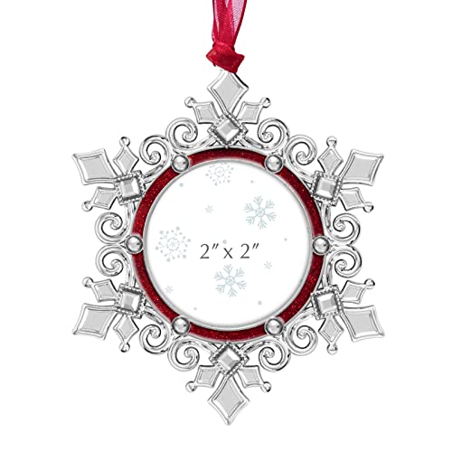 West style 2023 Snowflake Christmas Tree Ornaments Set 3 Pieces-Metallic Picture Frame Hanging Home Deco Hanging Pendant Holiday Keepsake Gift (Red, 3 Pieces)