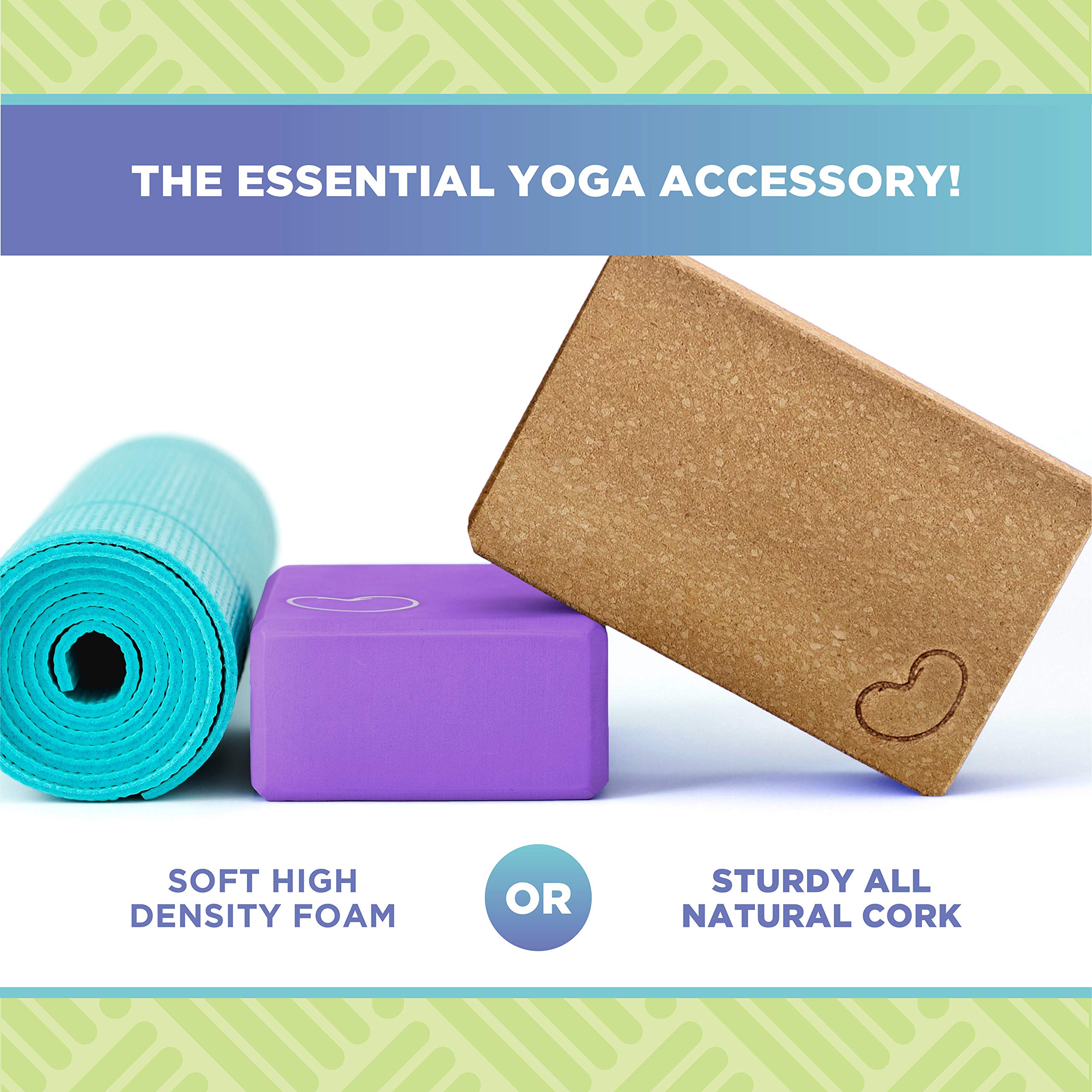 Yoga Block 4 in. x 6 in. x 9 in. Larger Size High Quality 4 colors by Bean Products™ - BLUE - 2 PACK