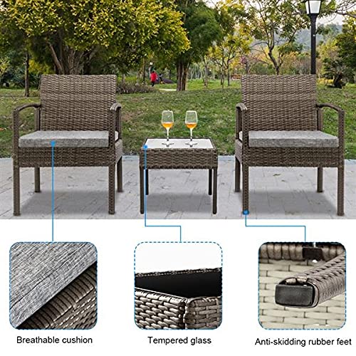 XIAODOU in Stock 3 Piece Patio Furniture Set Wicker Rattan Outdoor Patio Conversation Set 2 Cushioned Chairs & End Table
