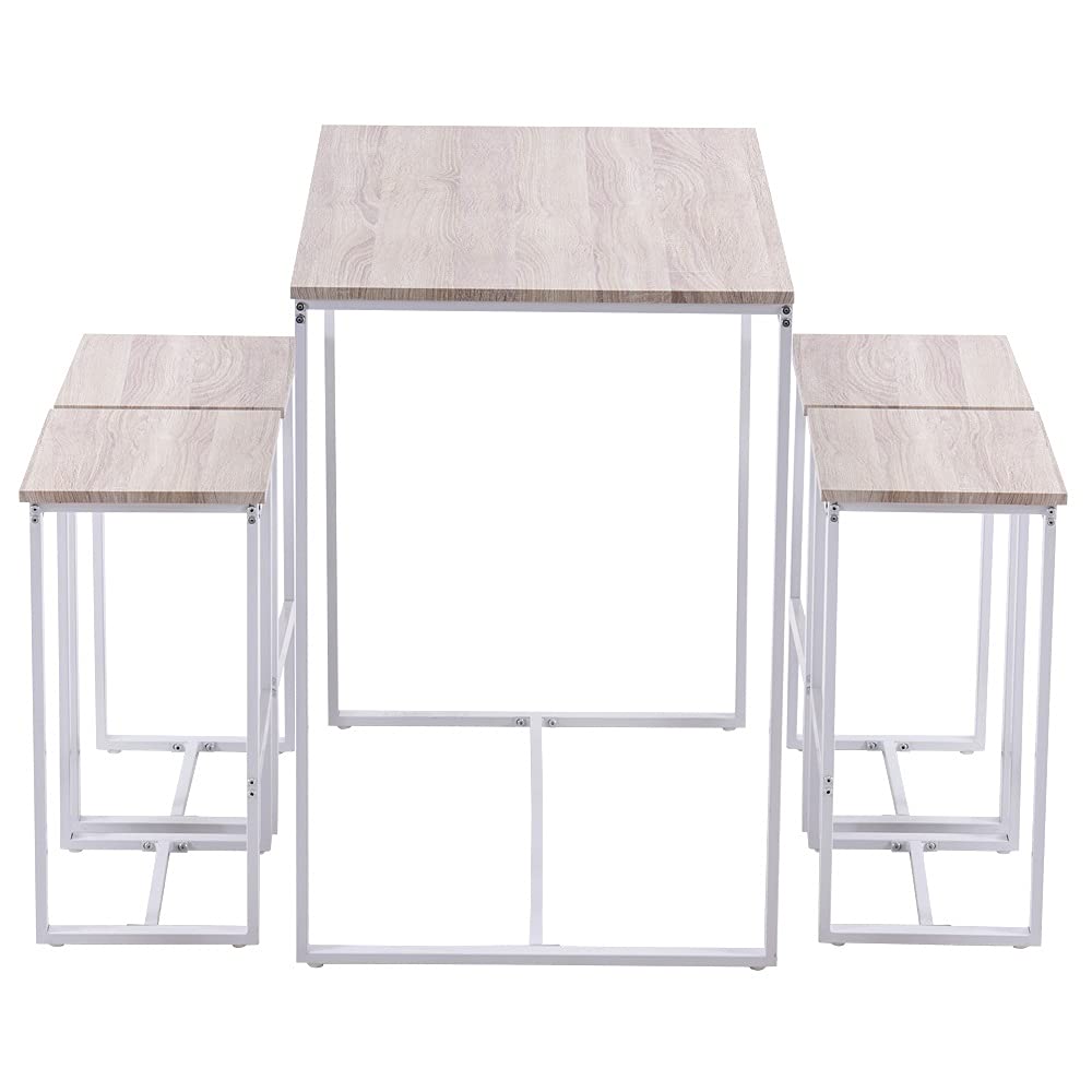 WFHTU Dining Table Set (100 x 60 x 87) cm Oak Simple 87cm High Bar Table and Chairs Set of 5 PVC Paper Lacquered White Matte White