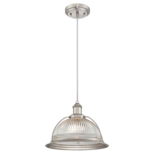 Westinghouse 6338700 One-Light Indoor Pendant, Brushed Nickel Finish with Clear Ribbed Glass