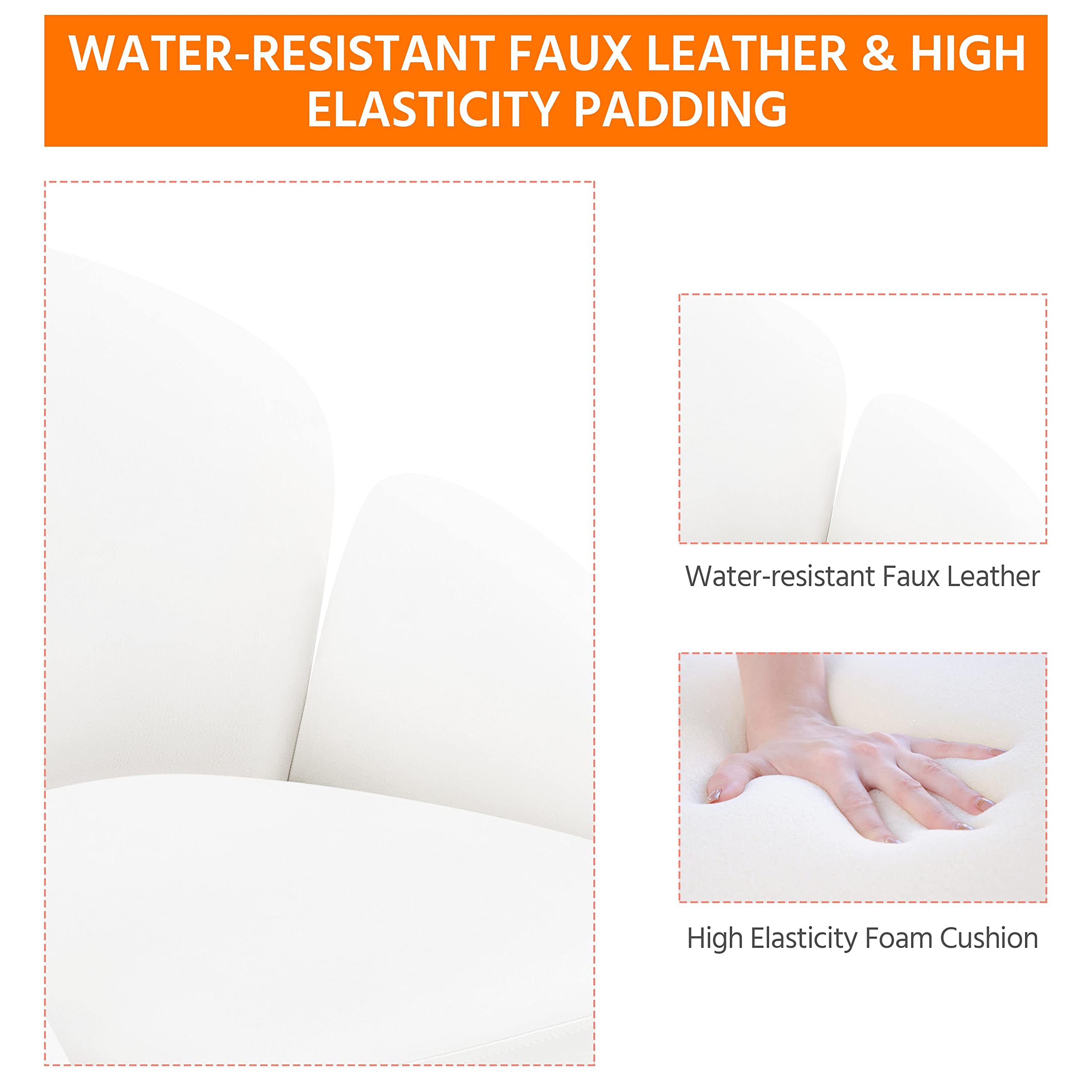 Yaheetech Cute Petal Desk Chair Home Office Swivel Upholstered Leather Makeup Vanity with Armrests for Bedroom Modern Computer Rolling Women White