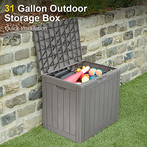 YITAHOME 100 Gallon Large Resin Deck Box Outdoor Storage with Cushion & EAST OAK Deck Box, 31 Gallon Indoor and Outdoor Storage Box with Padlock