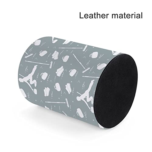 Winter Curling Sports Athlete Pen Holder PU Leather Pencil Cup Cute Desk Organizer Makeup Brush Box for Home Office