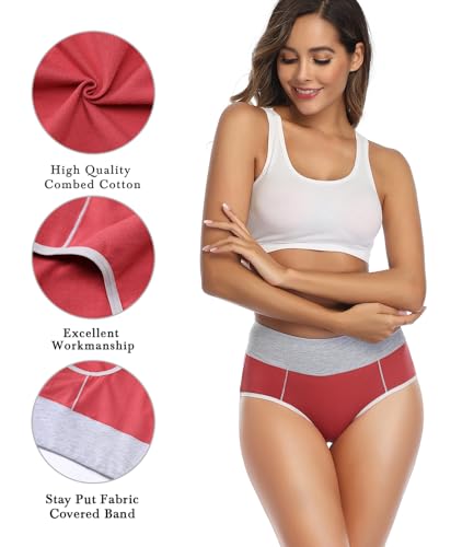 wirarpa Women's Cotton Underwear High Waist Stretch Briefs Soft Underpants Breathable Panties 4 Pack Large