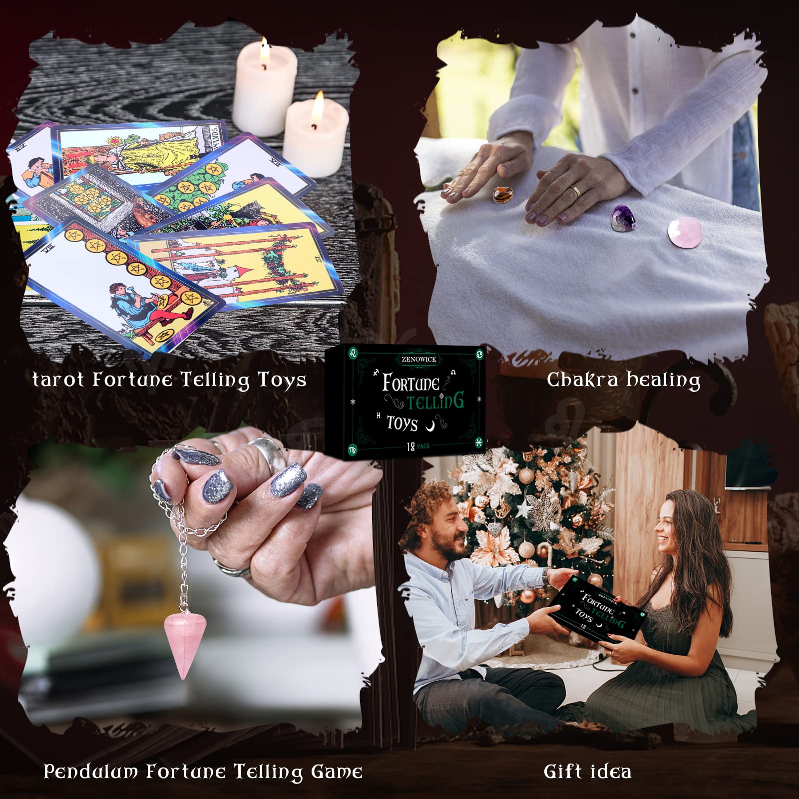 YixangDD Tarot Cards with Guide Book Include 1 Deck of 78 Cards 、12 Mini Crystal Jars,1 Tarot Card Holder Stand,7 Chakra Stones,1 Cloth ,1 Velvet Bag