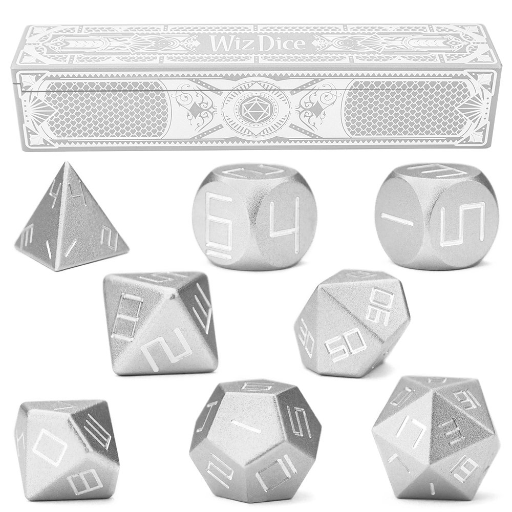 Wiz Dice Masterwork Series - Sharp-Edged Metal Dice Set for Tabletop RPG Adventure Games with a Dice Box - DND Dice Set, Suitable for Dungeons and Dragons and Dice Ga
