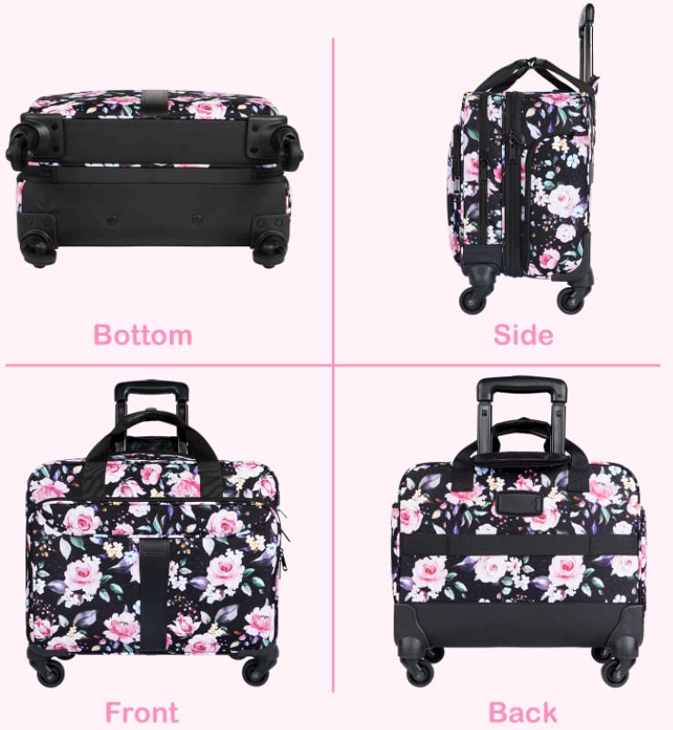 YOREPEK Rolling Laptop Bag for Women, 17 inch Large Premium Briefcase with Spinner Wheels, Waterproof Overnight Roller Carry on Computer Case for Travel, Work, Business, Teacher (Floral)