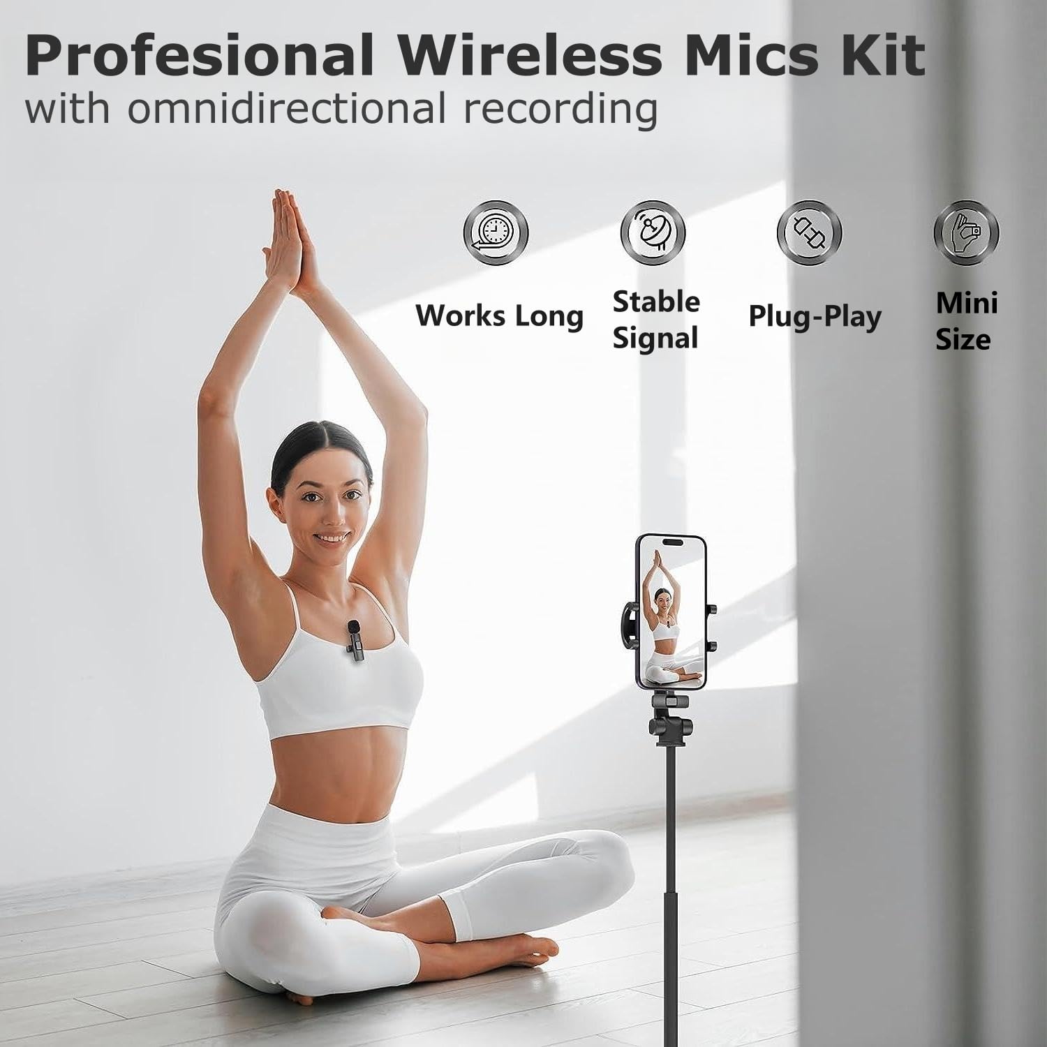 Wireless Lavalier Microphone for iPhone iPad, with 2 Pack Plug-Play Omnidirectional Condenser Professional Wireless Lavalier Mic for YouTube TikTok Vlolg Interview Live Stream Video Recording