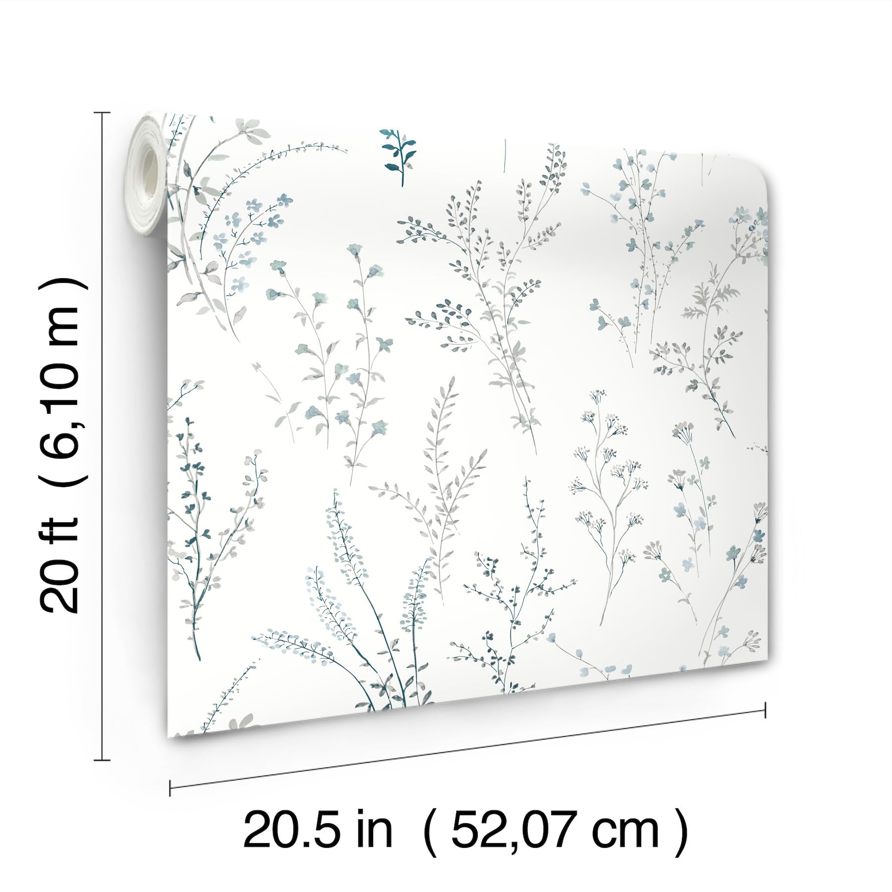 York Wallcoverings PSW1523RL Blue and Green Wildflower Sprigs Premium Peel and Stick Wallpaper