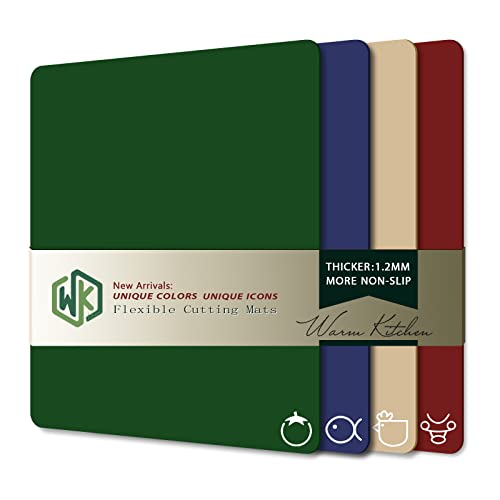 WK Plastic Flexible Cutting Boards for Kitchen Set of 4, Colored Cutting Board Mats with Food Icons, Non-Slip Cutting Mats, BPA Free, Dishwasher Safe