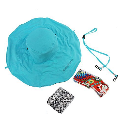 Women's Foldable Floppy Reversible Travel Beach Sun Visor Hat Wide Brim UPF 50+ (Blue)