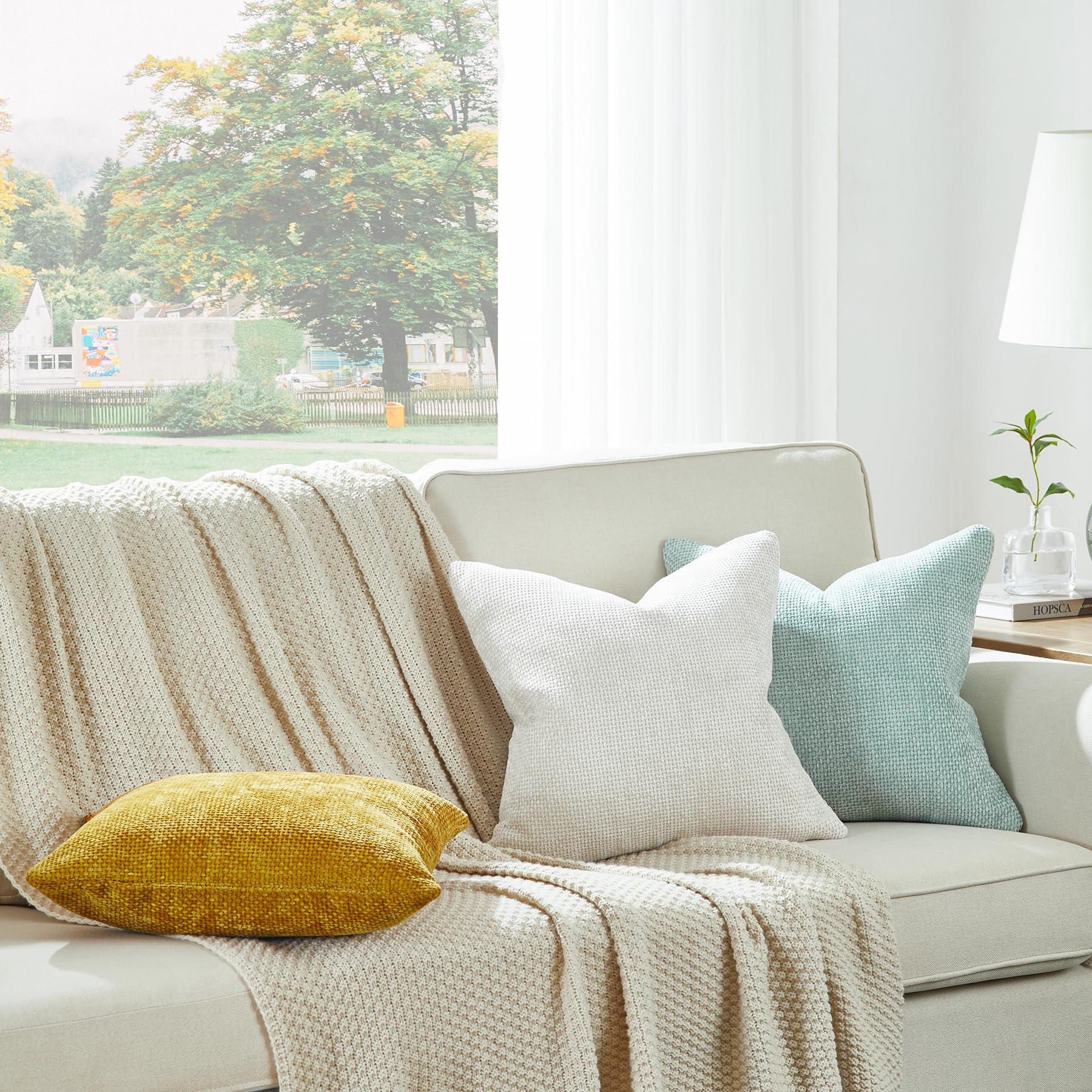 WLNUI Beige Pillow Covers 18x18 Inch Set of 2 Luxurious Chenille Throw Pillow Covers Decorative Square Cushion Case for Couch Sofa Bed Living Room Farmhouse Decorations