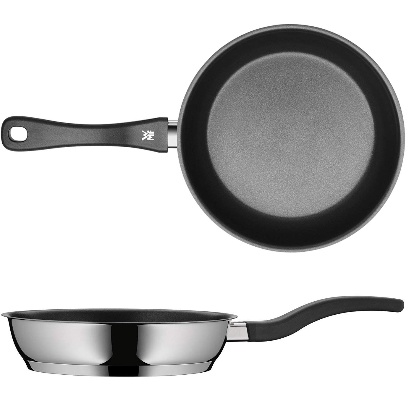 WMF Premium Induction Pan Set 3 Pieces 24 + 28 cm Non-Stick Pan + Jamie Oliver Glass Lid 28 cm for Gentle Roasting, Induction Cooker, Cromargan Stainless Steel, Ergonomic Plastic Handle