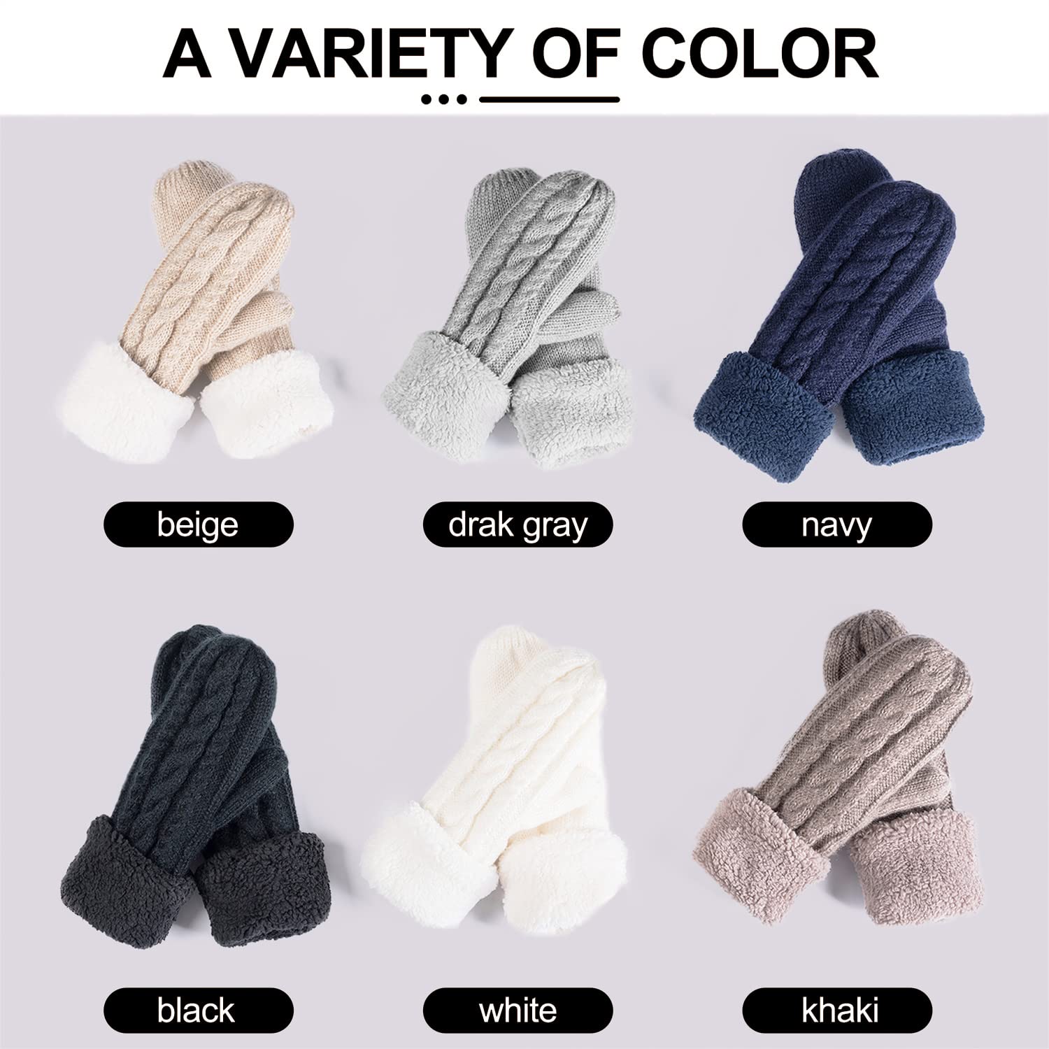 Women's Winter Gloves Warm Lining - Cozy Wool Knit Thick Gloves Mittens in 11 color (gray)