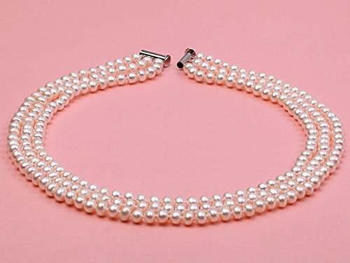 Womens 3-row 8-9mm Flatly-round Freshwater Cultured Pearl Necklace 16"