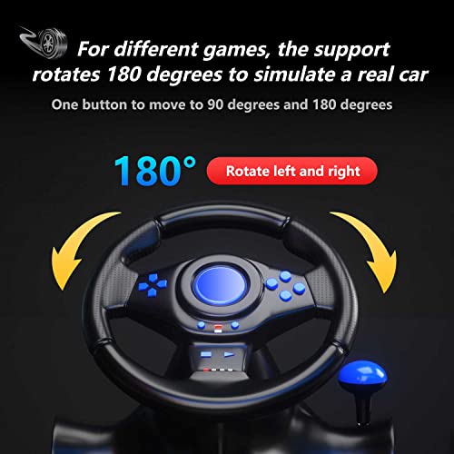 YUYIU 【Upgraded Racing Steering Wheel with Pedals/Paddles Shifter and Vibration for PS4/ PS3/ XBOX One/XBOX 360/Switch/Android/PC (Racing Wheel-BLUE) (Racing Wheel-BLUE)