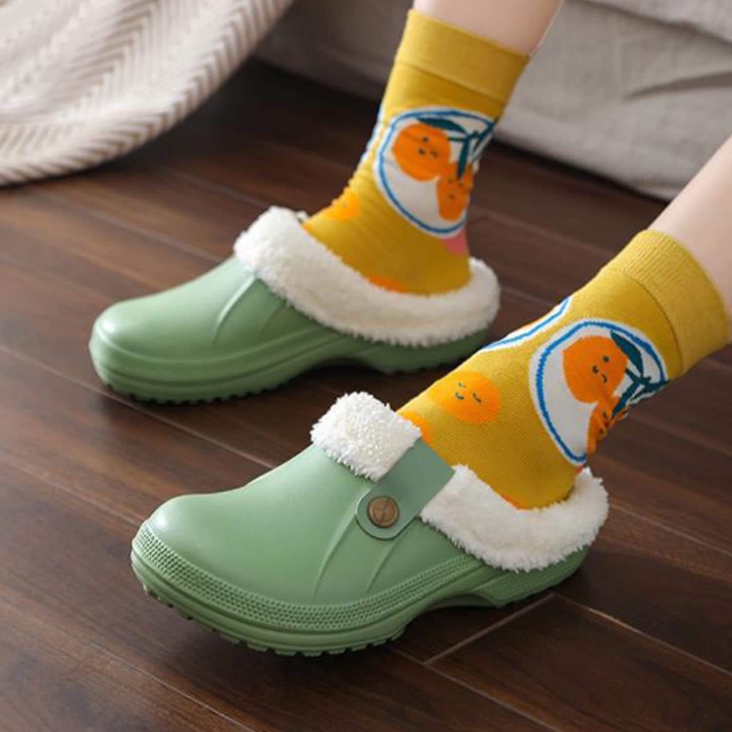 Unisex Fur Lined Clogs Fleece Lined Clogs for Women Men Winter Indoor Outdoor Fuzzy Clog Soft Cushioned Plush Waterproof Slippers