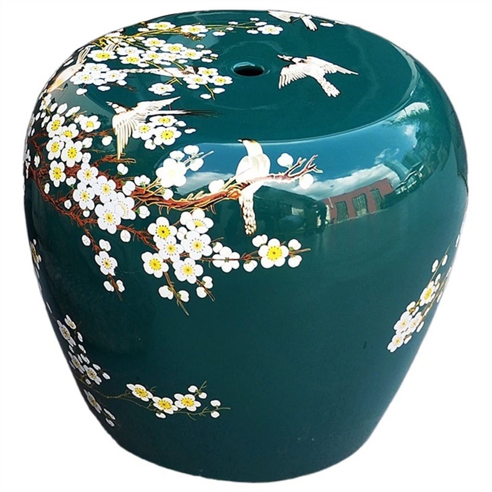 YVAILO Decorative Ceramic Garden Stool, Glazed Hand-Painted Flower and Bird Shoe Changing Stool Drum Stool, Suitable for Outdoor Garden, Living Room, Terrace, Etc. (Color : Dark Green)