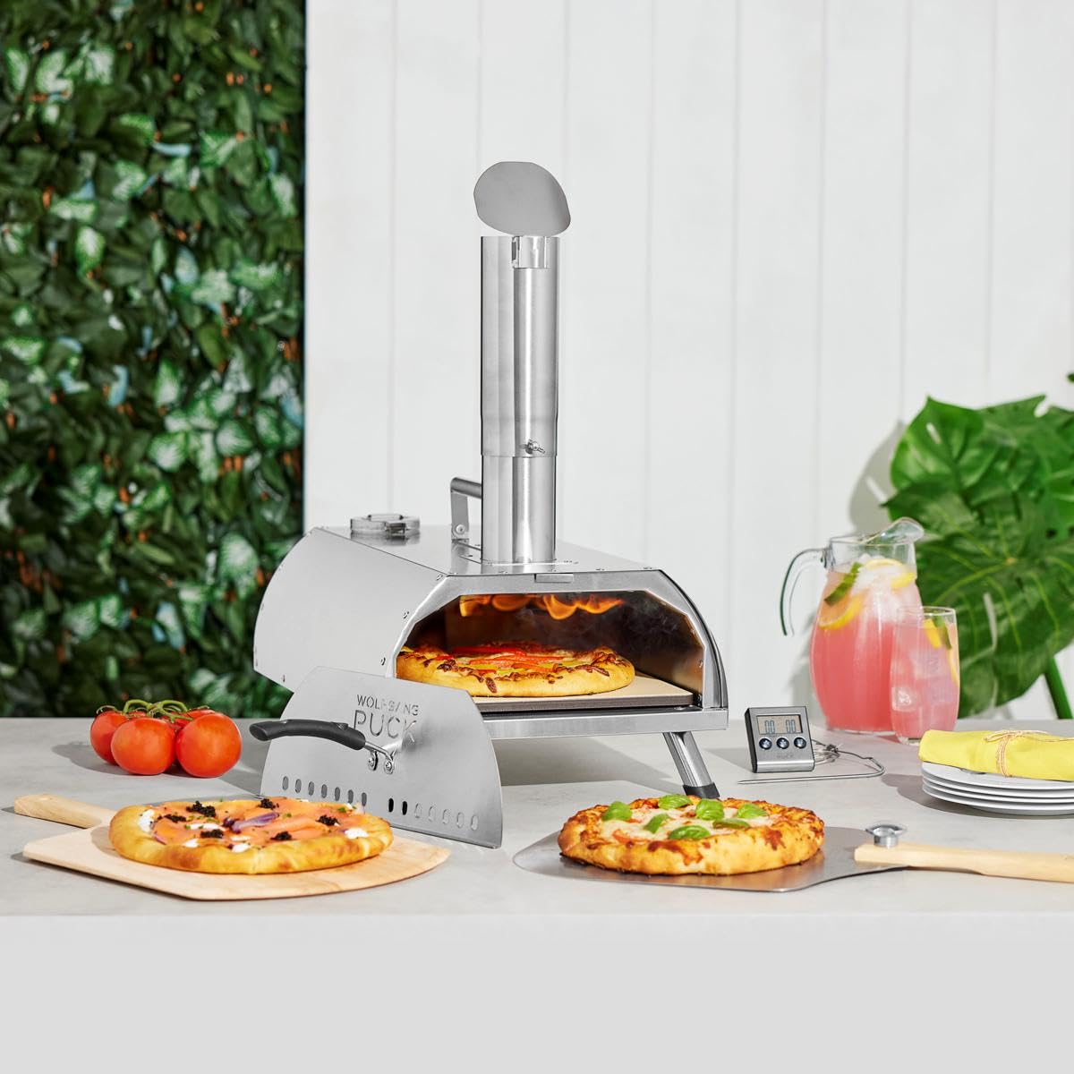 Wolfgang Puck Outdoor Wood Pellet Pizza Oven & Grill w/Peel & Recipes (Renewed)