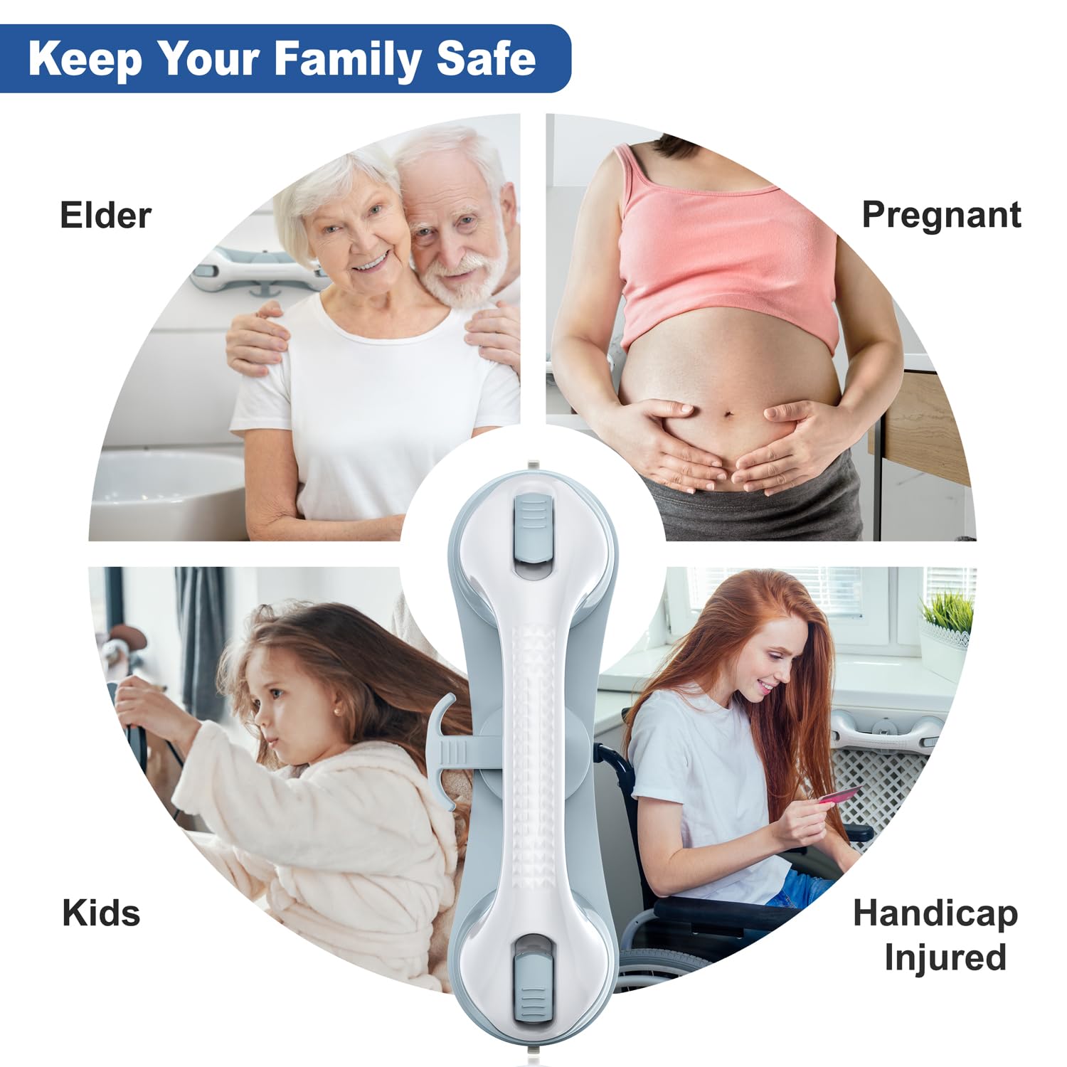 ππ©π π«ππππ 3 Suction Cup Grab Bars for Shower, ASLUCO Shower Handles for Elderly Suction, Shower Grab Bars for Seniors, Handicap Grab Bars for Bathroom Bath Bathtub Toilet - Light Blue