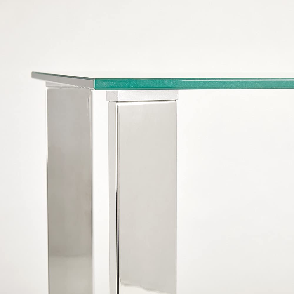Uptown Club Stampley Modern Table for Living Room with 2 Tempered Glass Shelves and Polished Stainless Steel Frame, Silver