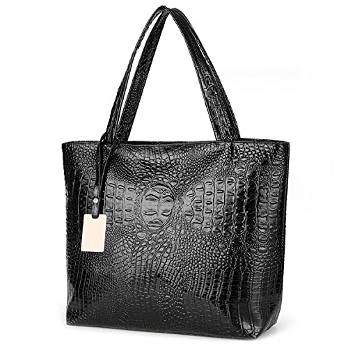 Womens Crocodile Large Tote Handbag Purse Shoulder Bag Travel Satchel Handbag (Pink)