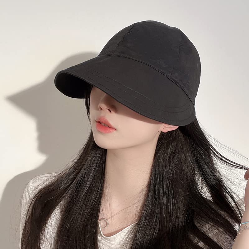 Womens Wide Visor Brim Sun Hat Quick Dry Sun Protection Visor Cap Summer Travel Baseball Hat Golf Outdoor Teens (S/M) Black