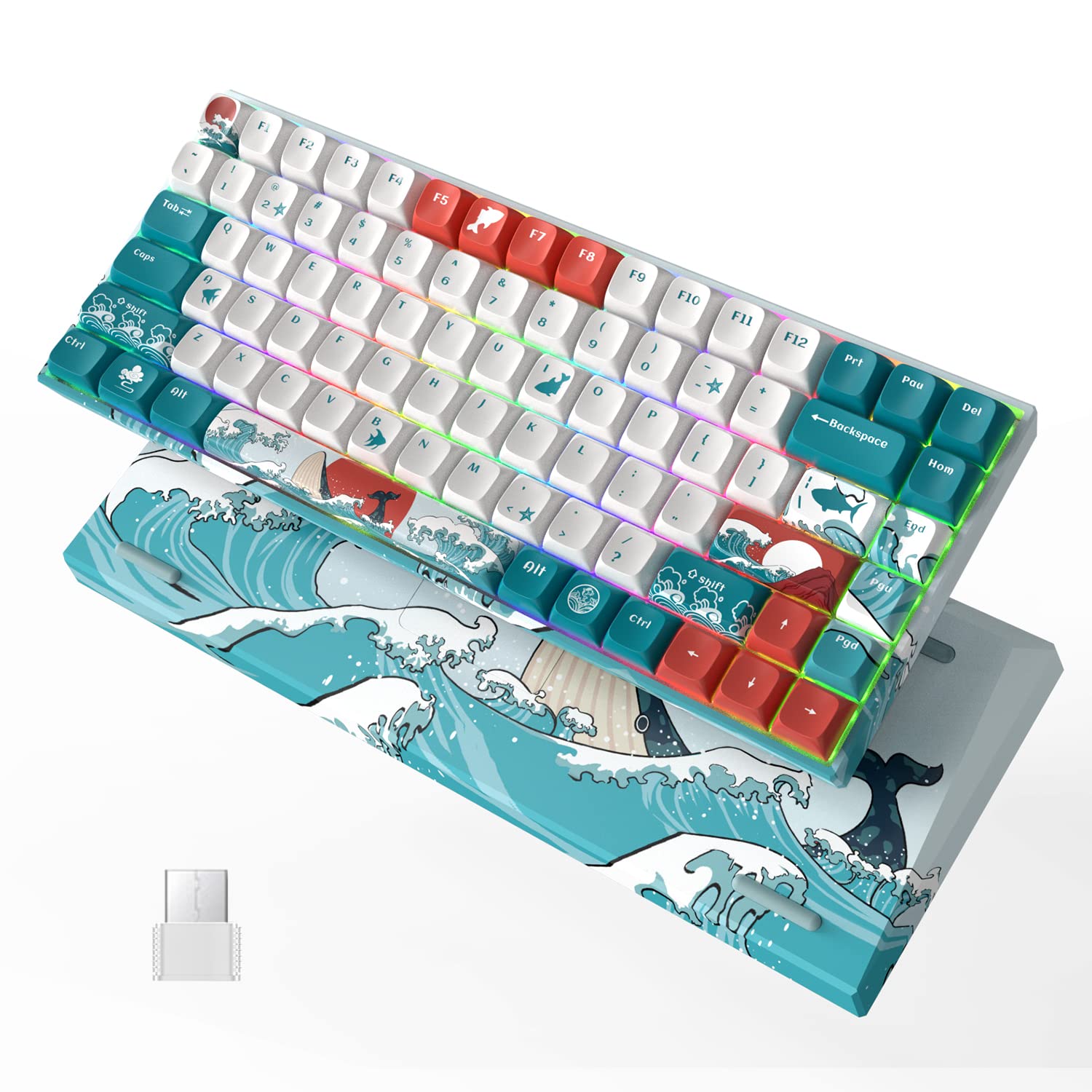 Womier M84 75% Wireless/Wired Mechanical Keyboard, Compact 84 Keys Hot Swappable Gaming Keyboard, N-Key Rollover RGB Custom Keyboard for Windows Mac PC Gamer (Coral Sea, Gateron Yellow Switch)