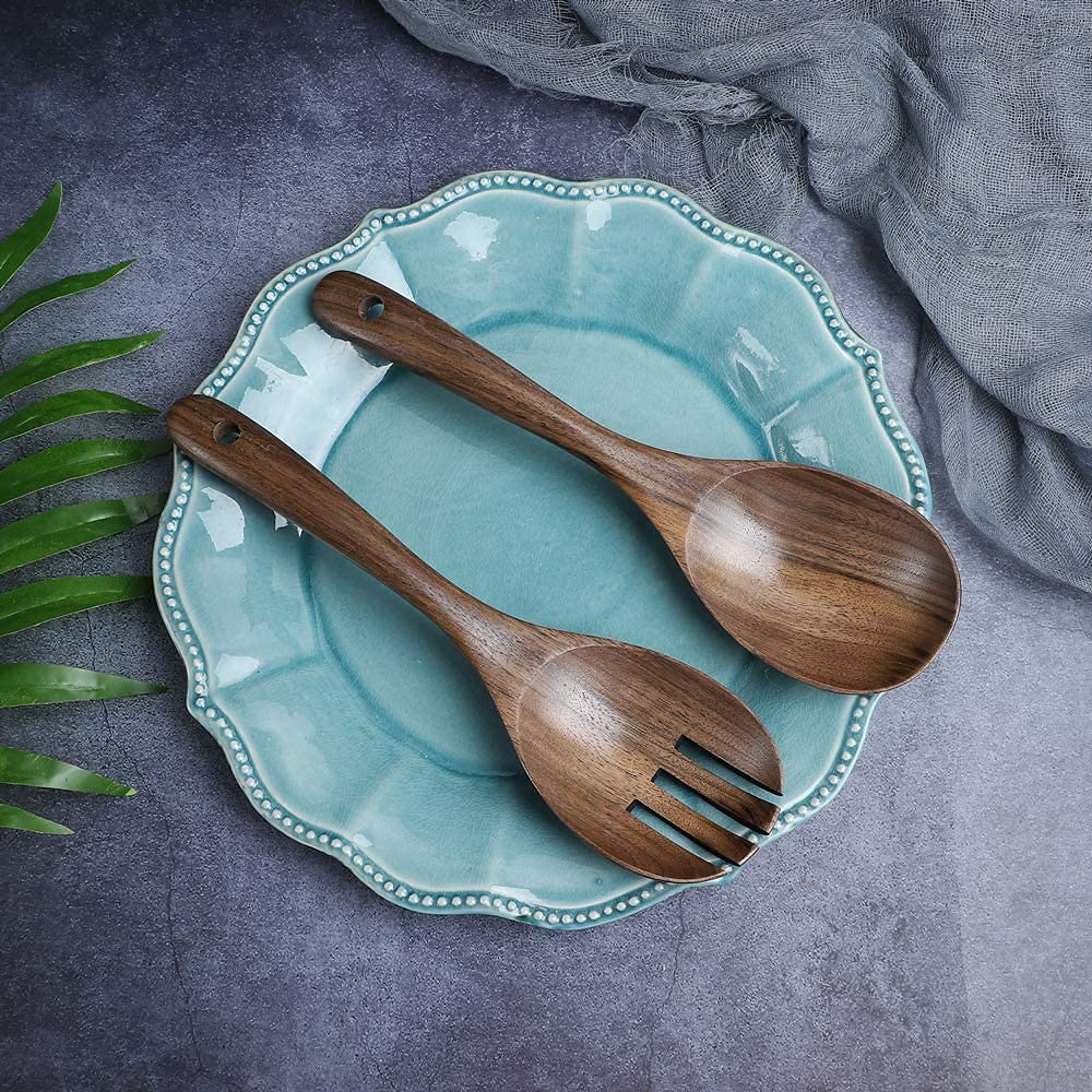 Wooden Spoons Spatula for Cooking,Walnut Wooden Kitchen Cooking Utensil Set 4 Pcs Cookware Household Shovel Spoon Fork Cooking Set Handmade Kitchen Tableware