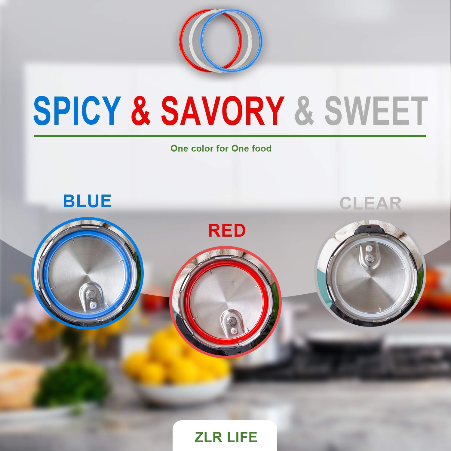 ZLR 3 Packs Silicone Sealing Ring for Instant Pot 3 Quart Color, Fits IP-DUO Mini 3qt, IP-LUX Mini 3 qt, IP DUO Plus 3Qt BPA Free (Red/Clear/Blue, 3)